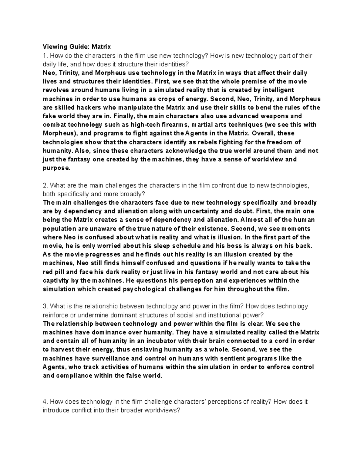 Viewing Guide - Matrix - Viewing Guide: Matrix How do the characters in ...