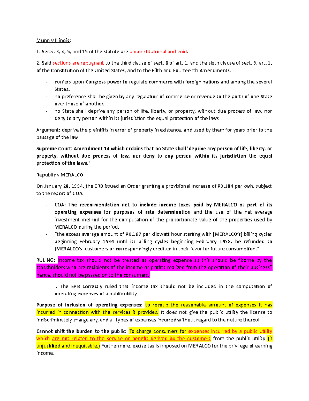 Summary of Cases - Case Digests for LPU - Munn v Illinois: Sects. 3, 4, 5, and 15 of the statute ...