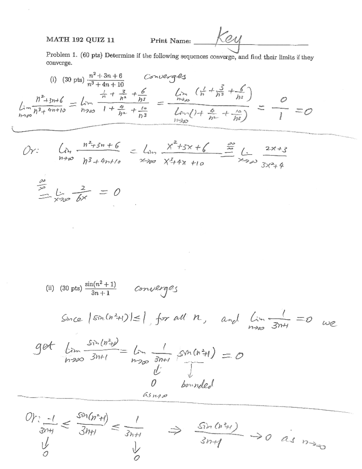 Quiz11-solution - Quiz 11 with Solutions for Calculus - MATH 192G - Studocu