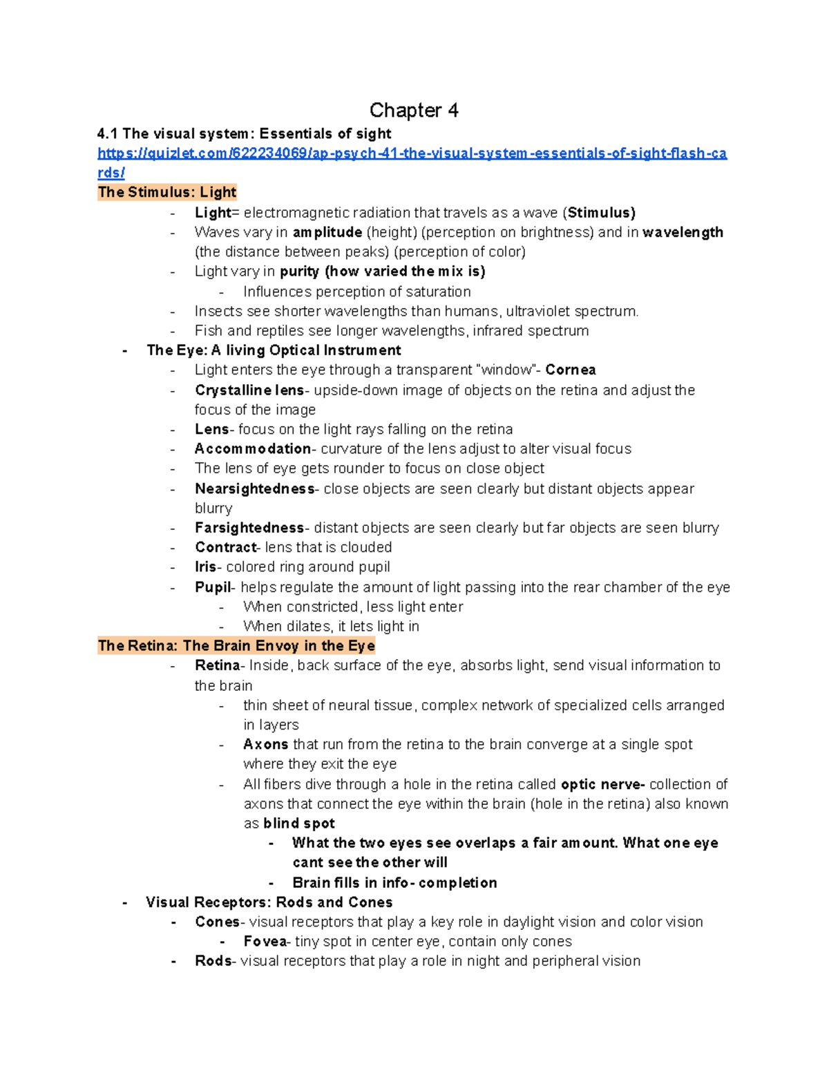 Psyc chapter 4 - Psyc 101 - Chapter 4 4 The visual system: Essentials ...