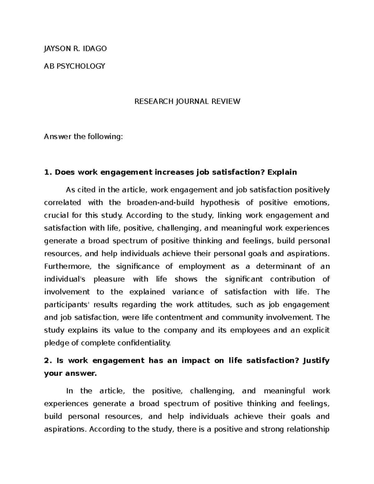 Research Journal Review - JAYSON R. IDAGO AB PSYCHOLOGY RESEARCH ...