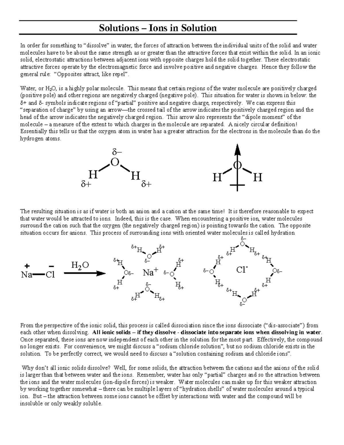 Solutions Ions In Solution - Solutions – Ions in Solution In order for ...