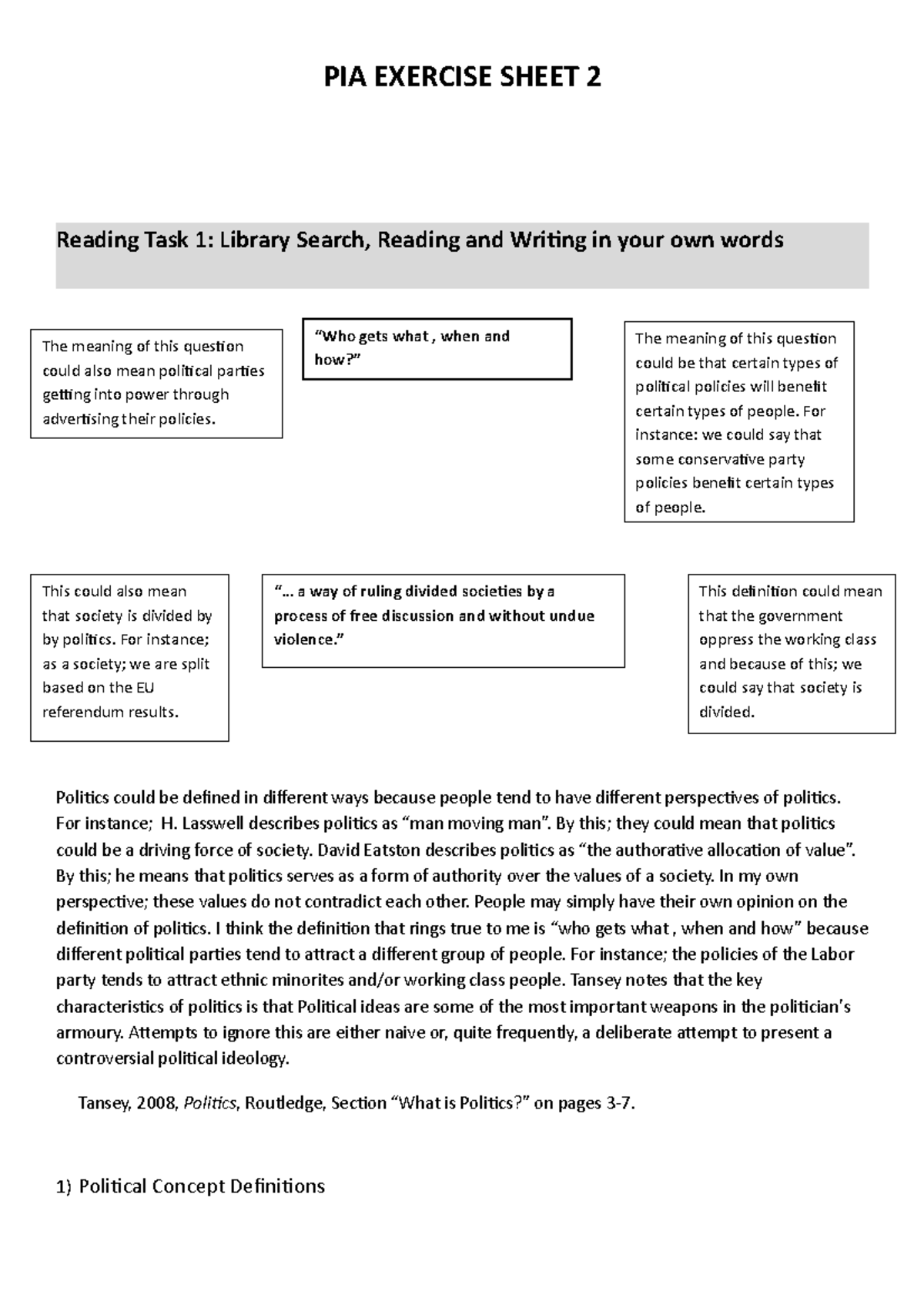 PIA 2 Lecture Notes - PIA EXERCISE SHEET 2 Reading Task 1: Library ...