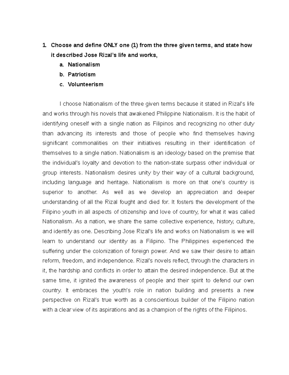 02 Quiz 1 RLW - sadsadas - 1. Choose and define ONLY one (1) from the ...
