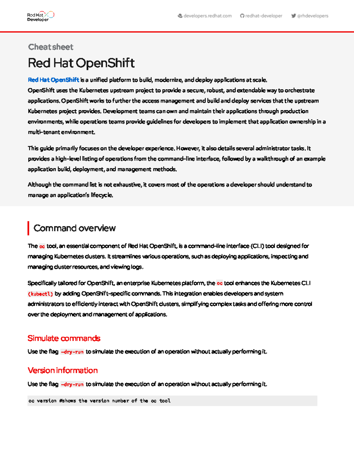Red Hat Open Shift cheat sheet Red Hat Developer - Cheat sheet Red Hat OpenShift is a unified ...