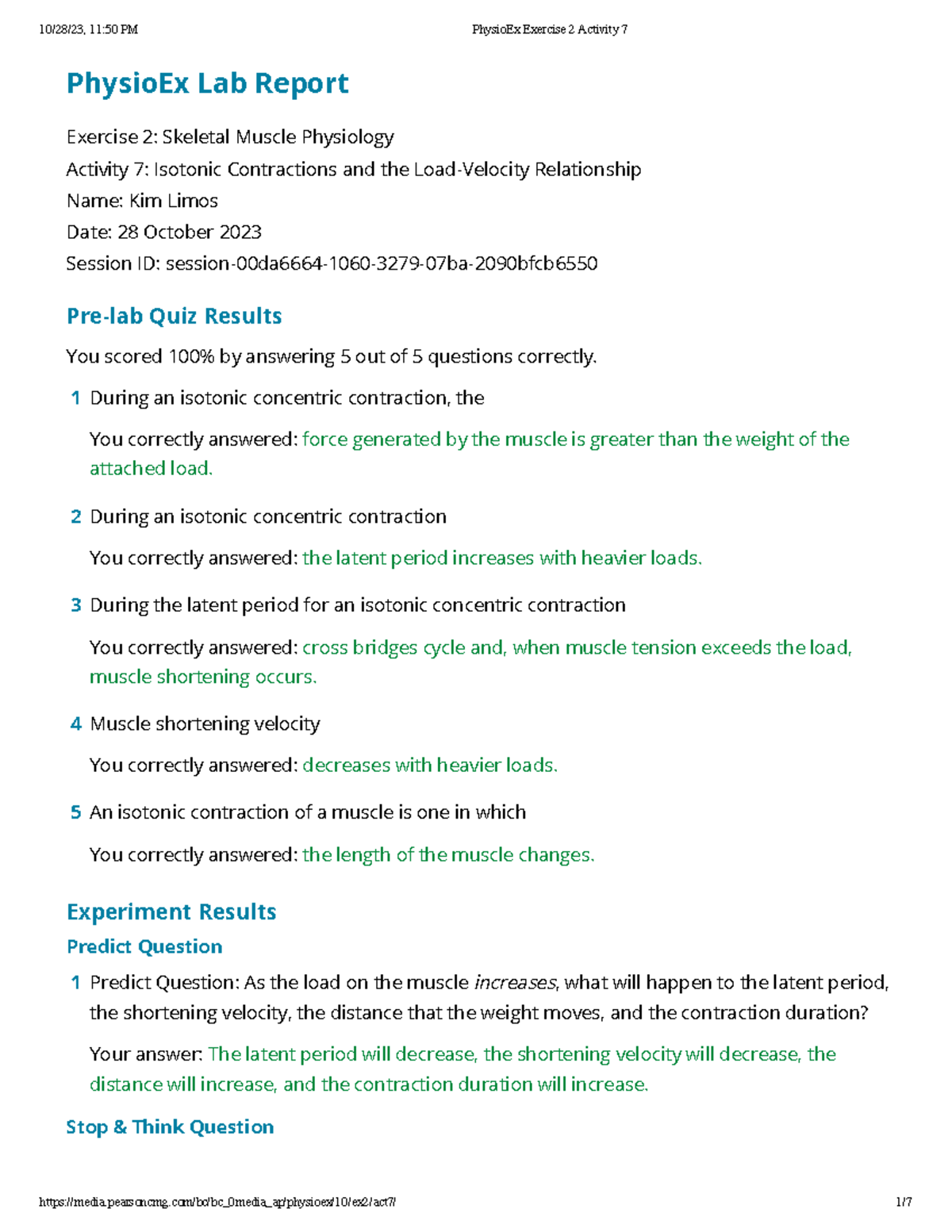 Physio Ex Exercise 2 Activity 7 - PhysioEx Lab Report Exercise 2 ...