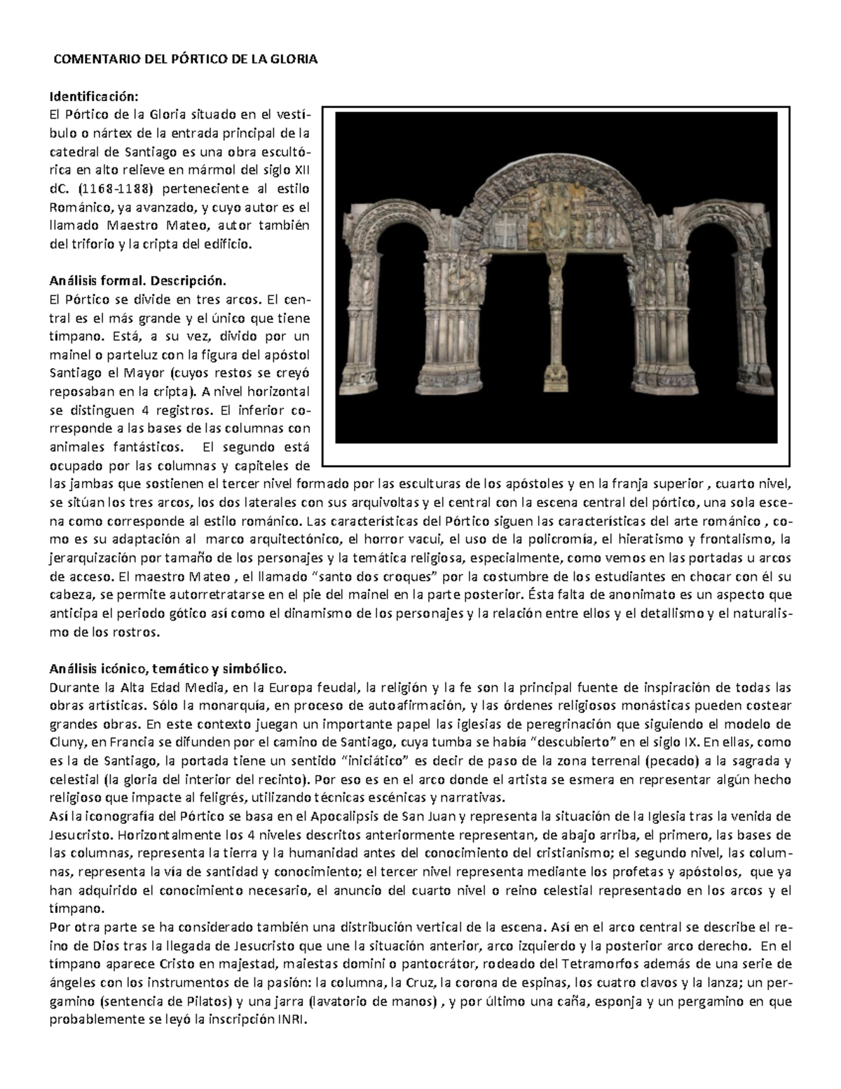 Comentario Portico Gloria - COMENTARIO DEL P”RTICO DE LA GLORIA IdentificaciÛn: El PÛrtico de la ...