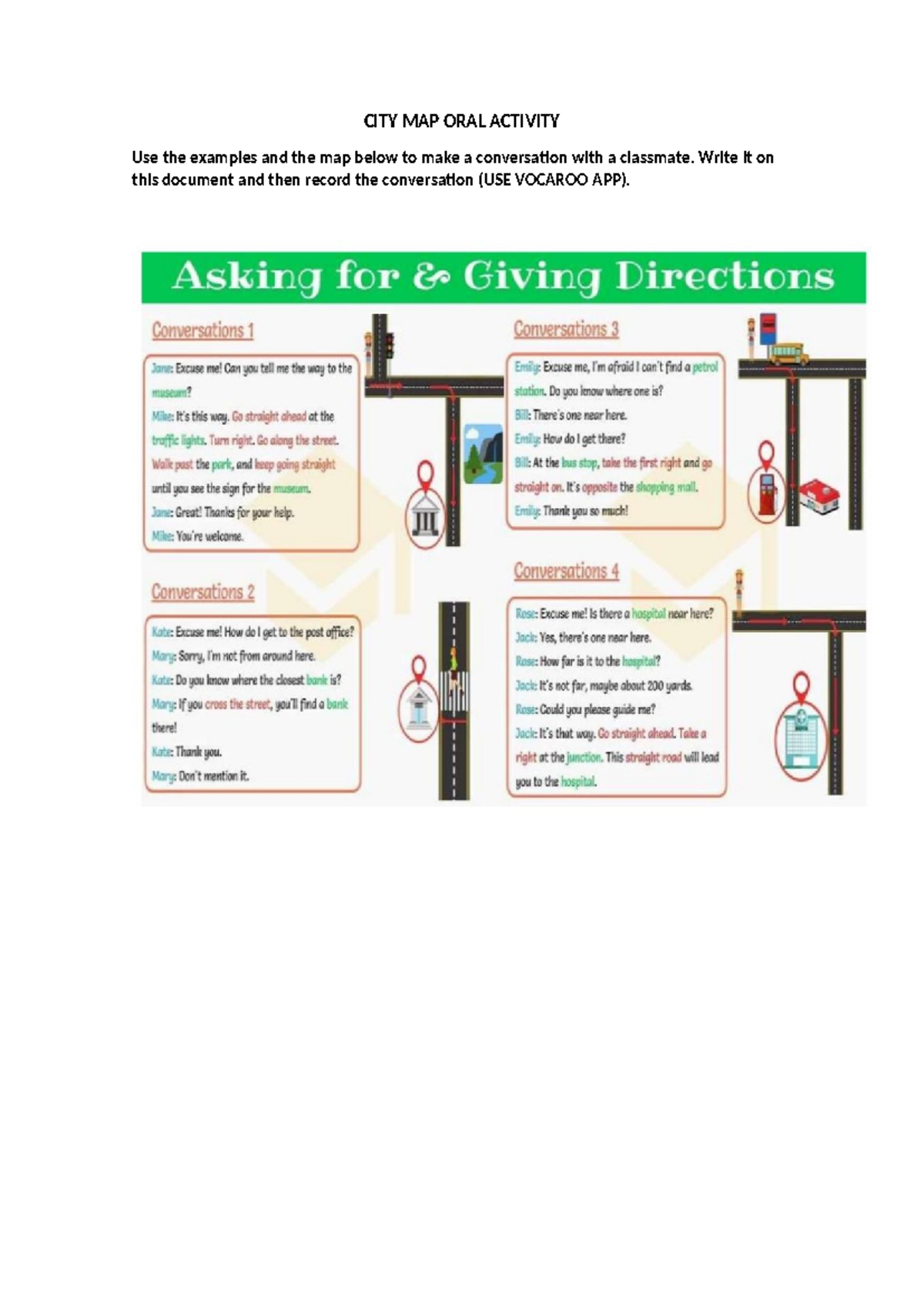 City map oral activity - Ingles 3 - CITY MAP ORAL ACTIVITY Use the ...