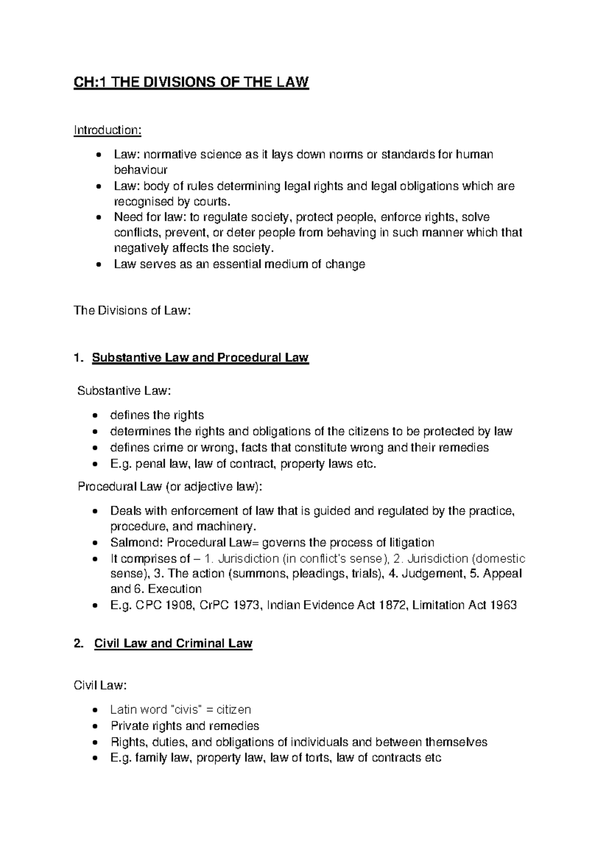 Ch 1 Divisions of the Law - CH:1 THE DIVISIONS OF THE LAW Introduction ...