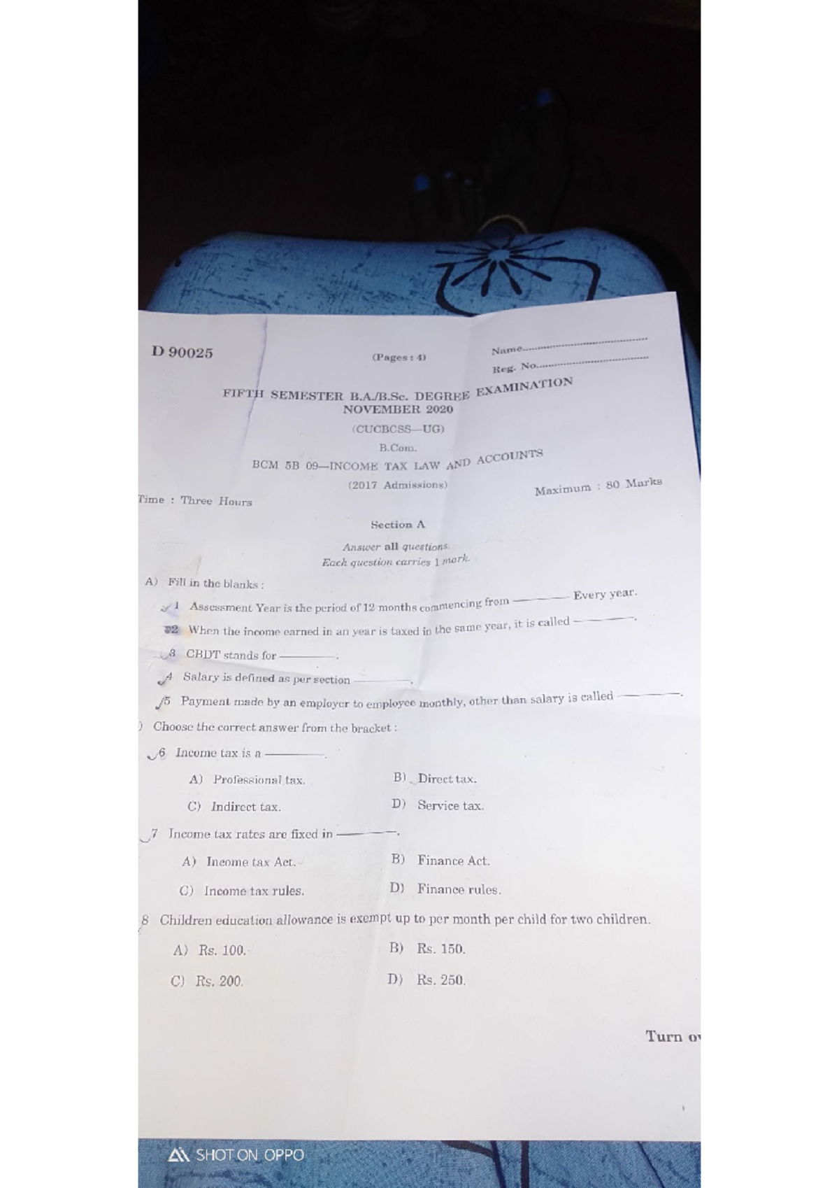 B.com fifth semester income tax question paper 2020 pdf - B.COM - Studocu