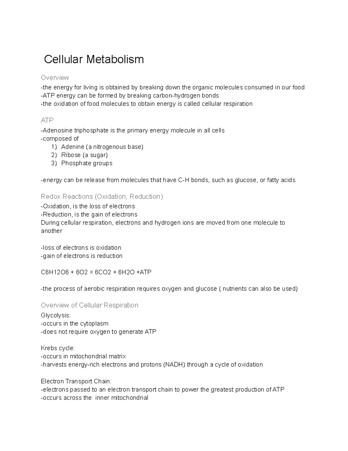 Cellular Metabolism - Cellular Metabolism Overview -the energy for ...