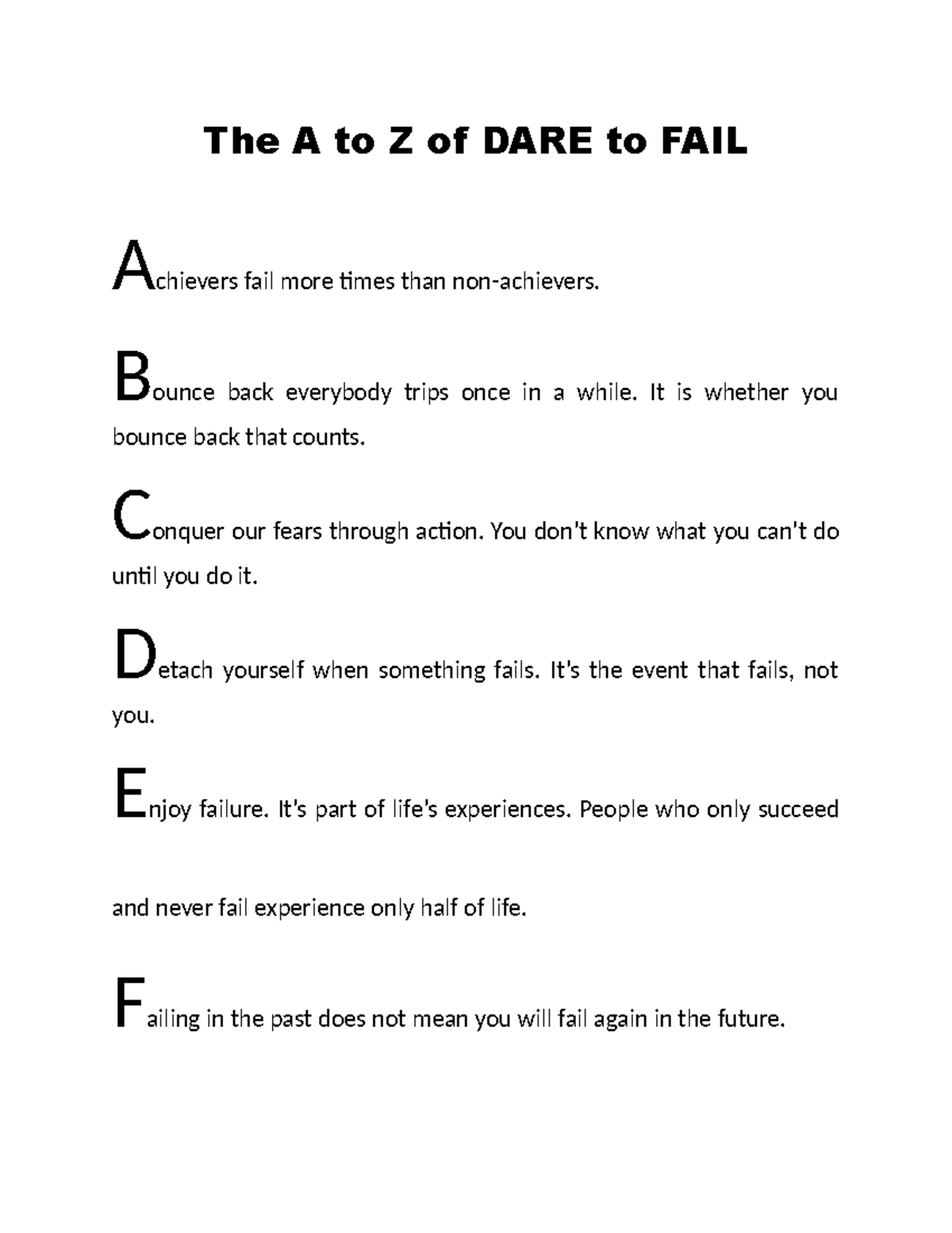 The A to Z of DARE to FAIL - The A to Z of DARE to FAIL Achievers fail ...