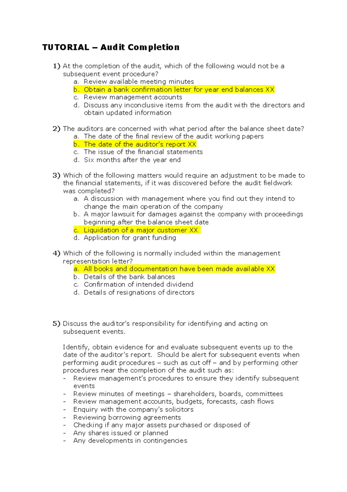 Audit Completion - Self-Assessment Answers - BS4012 - RGU - Studocu