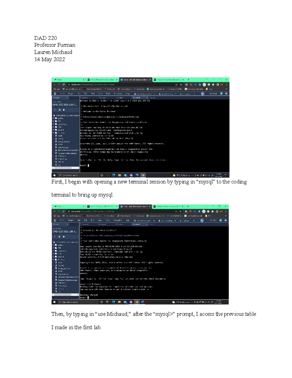 Michaud Module 2 Lab - DAD 220 Professor Furman Lauren Michaud 14 May ...