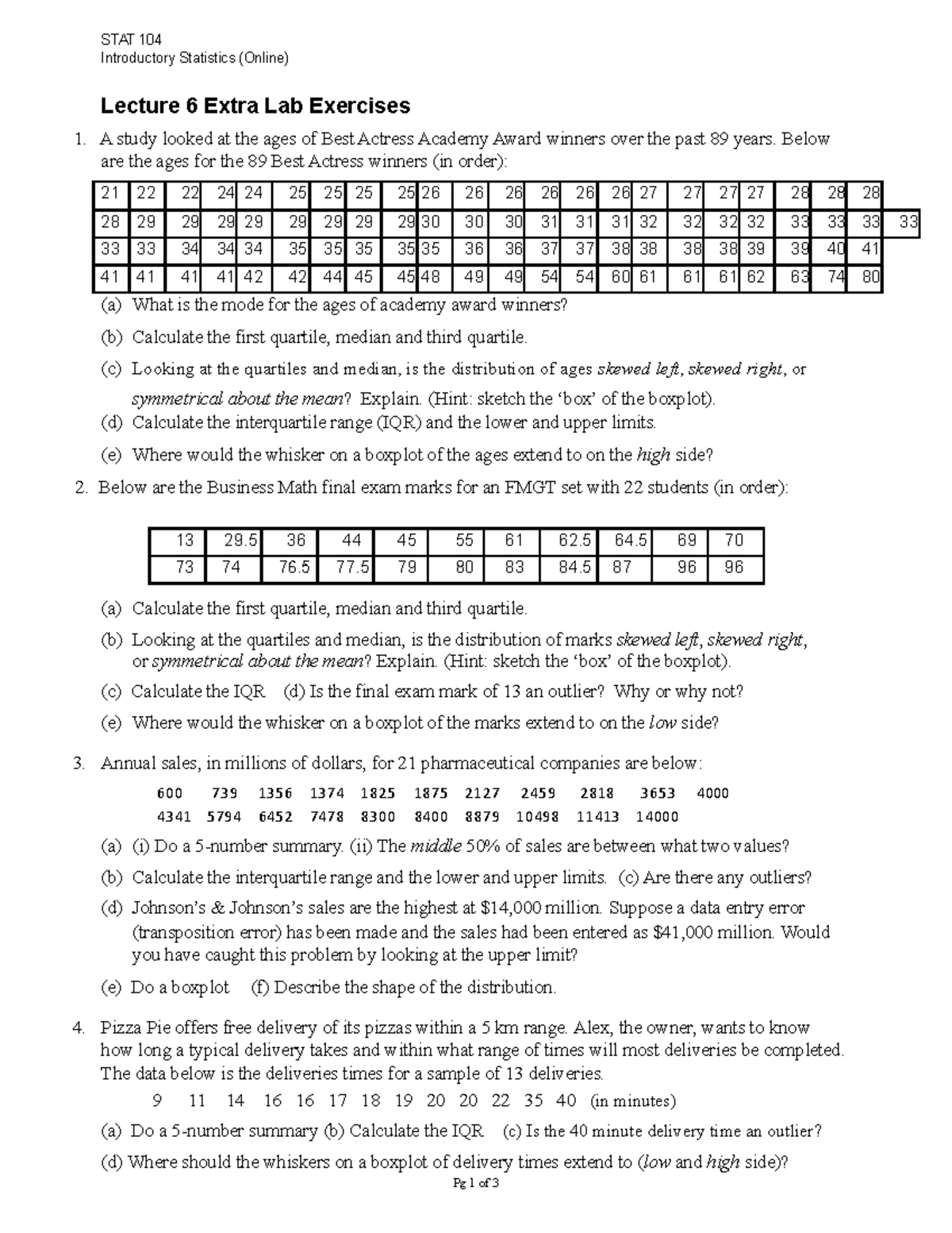 Statistics Lab Exercises and Exam Questions - Studocu