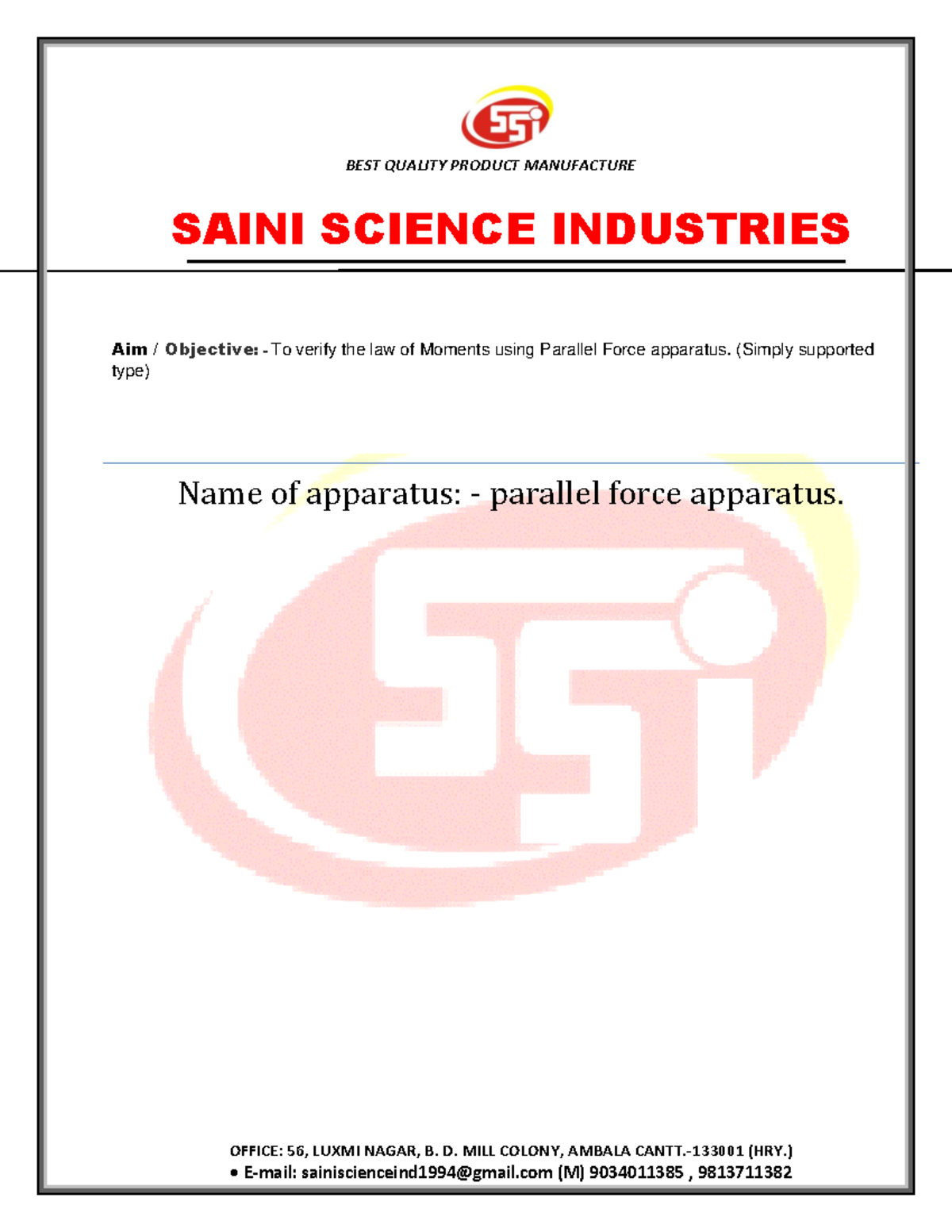 Parallel Force Apparatus - (Simply supported type) Name of apparatus ...