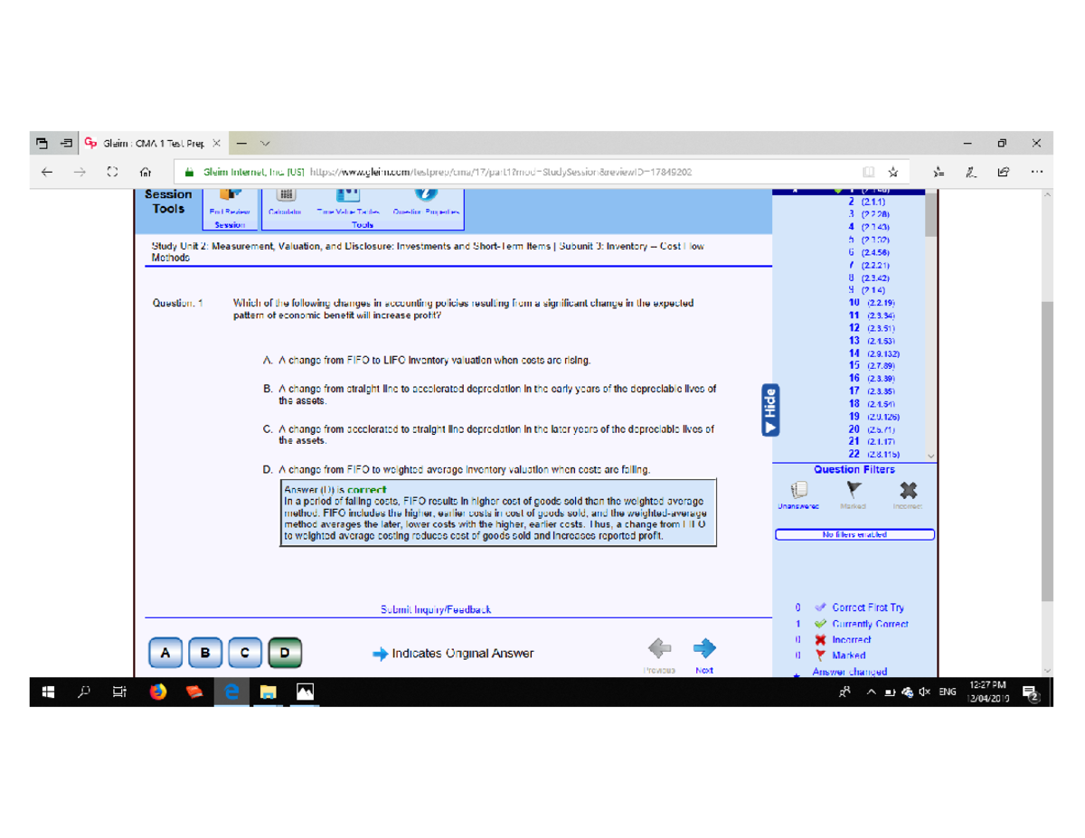 2 Gleim Questions 2021 Unit 2 Q & A - CMA - Studocu