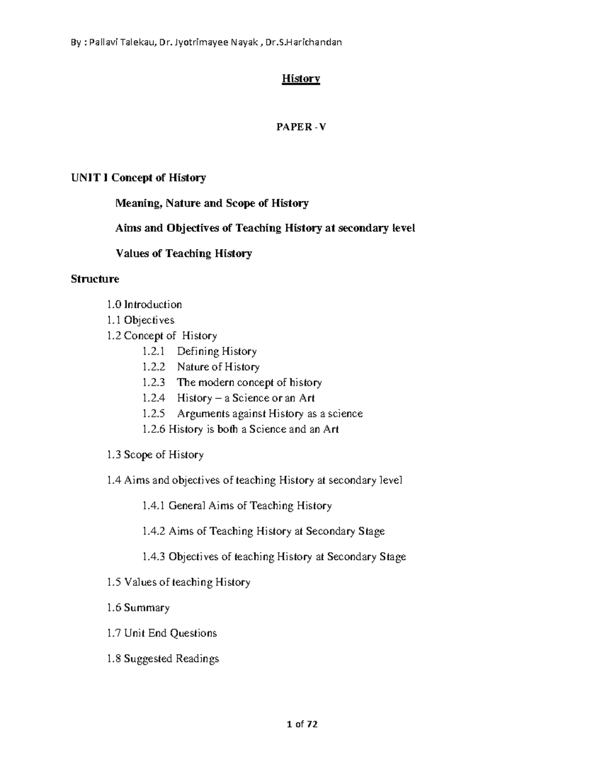 Education Paper 5 history - History PAPER -V UNIT I Concept of History ...