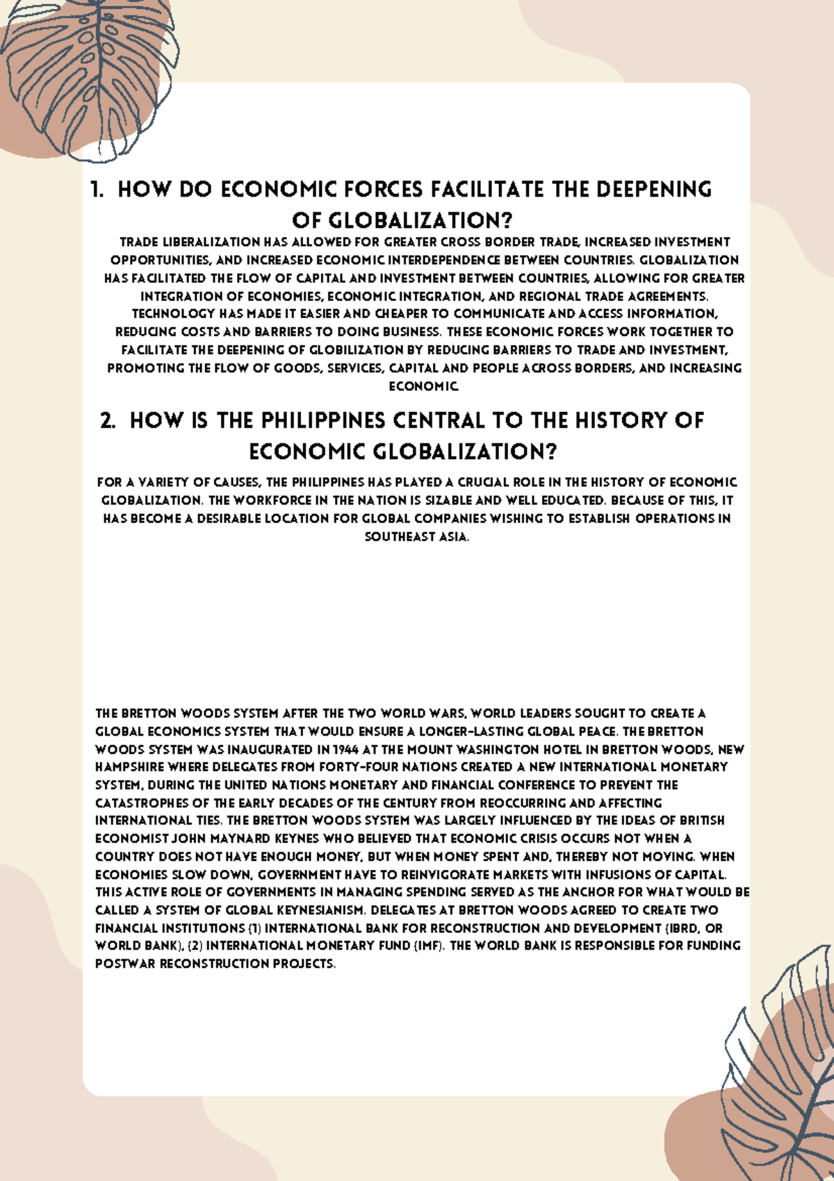 Structures OF Globalization - 1. How do economic forces facilitate the ...
