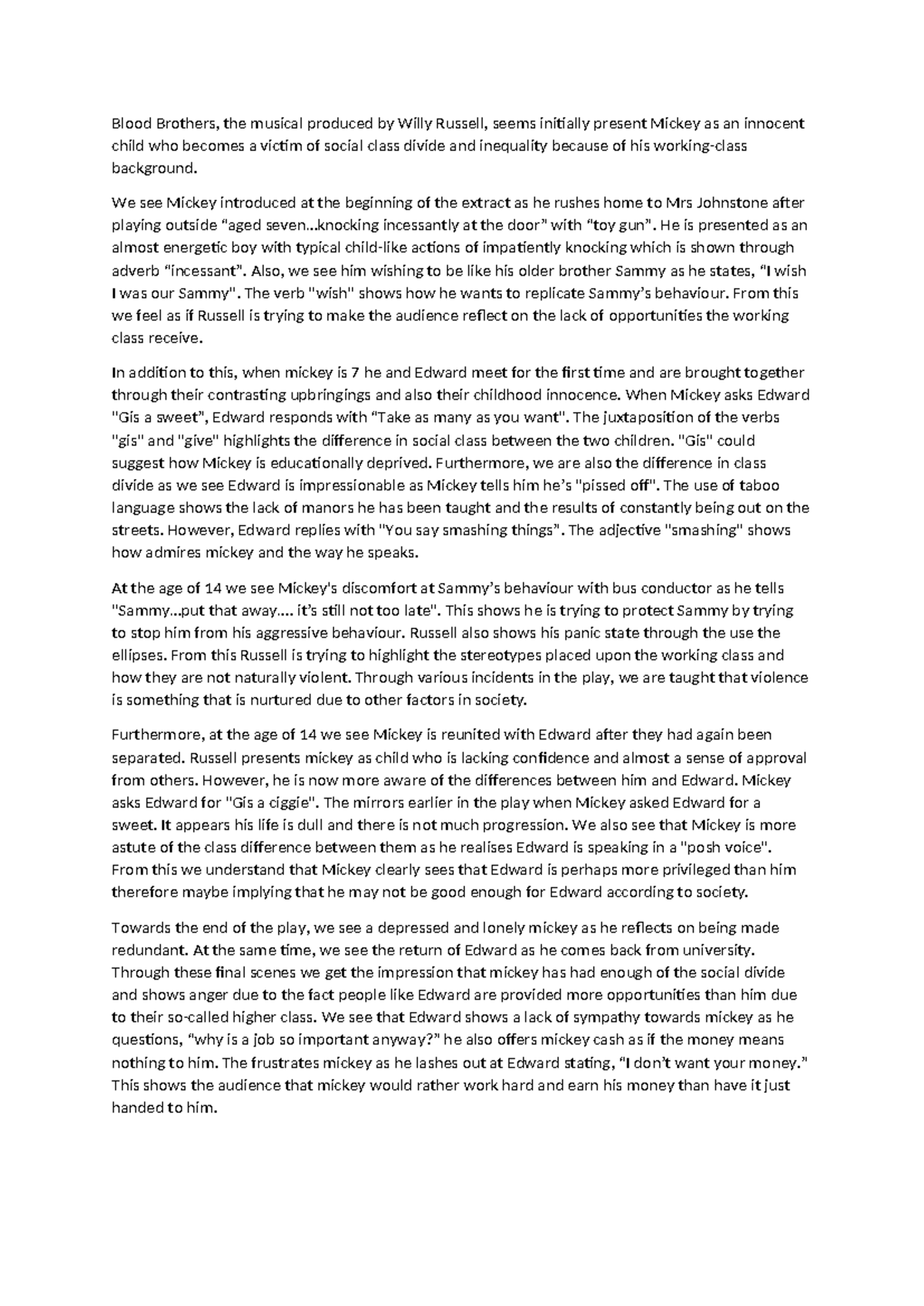 Blood Brothers - We see Mickey introduced at the beginning of the ...