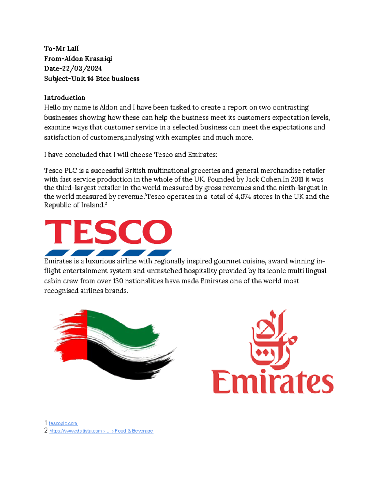 Unit 14 Assignment 1-Aldon 28th - To-Mr Lall From-Aldon Krasniqi Date ...