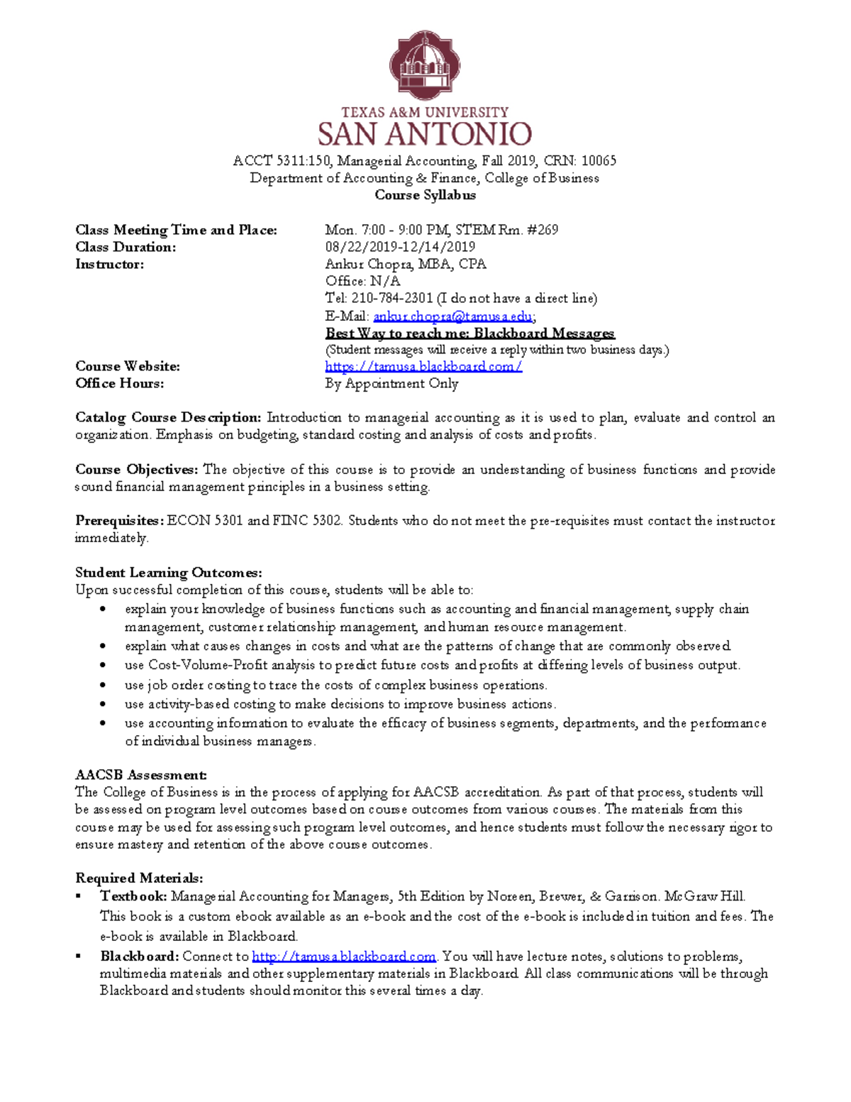 ACCT 5311 150 Managerial Accounting - ACCT 5311:150, Managerial ...