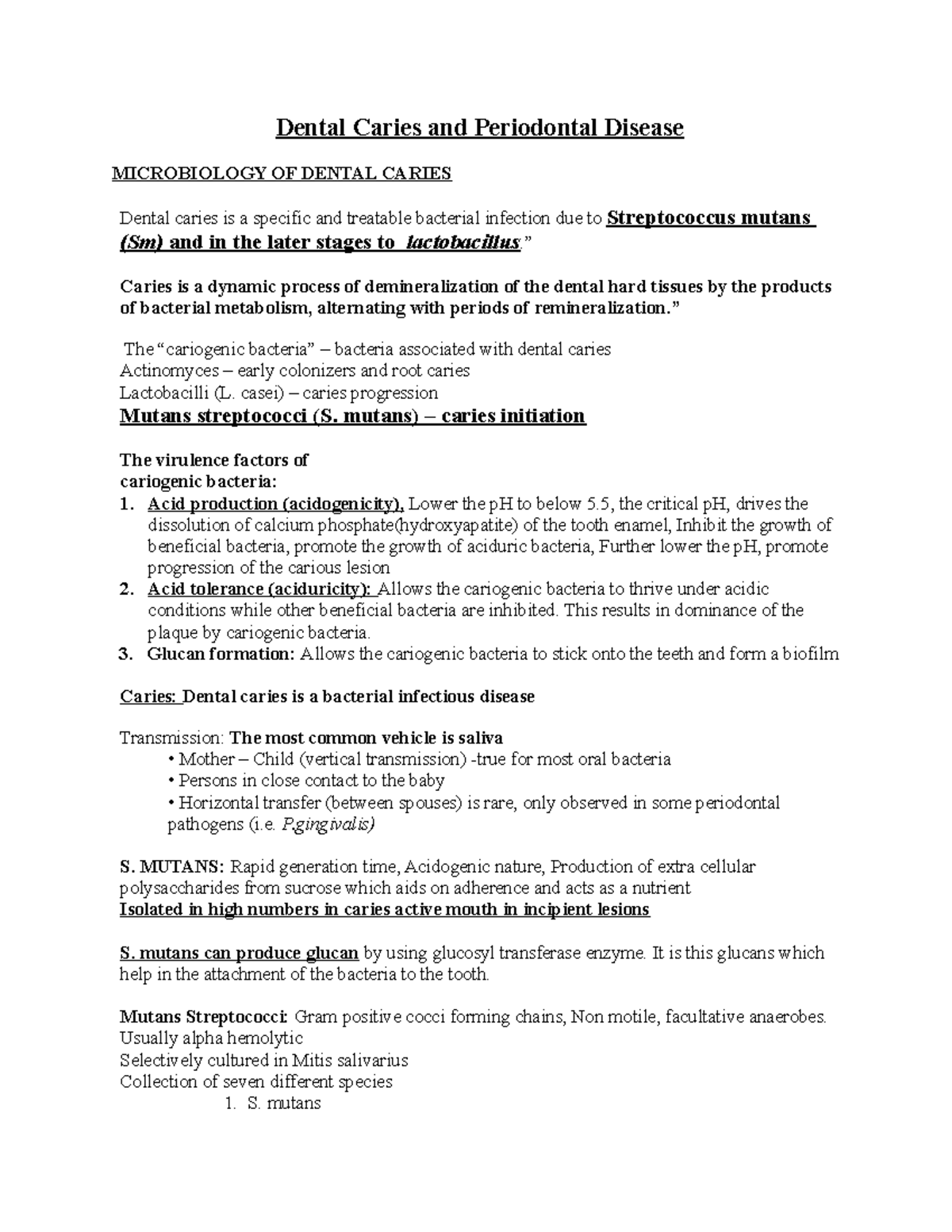 Review Notes Dental Caries and Periodontal Disease - Dental Caries and ...