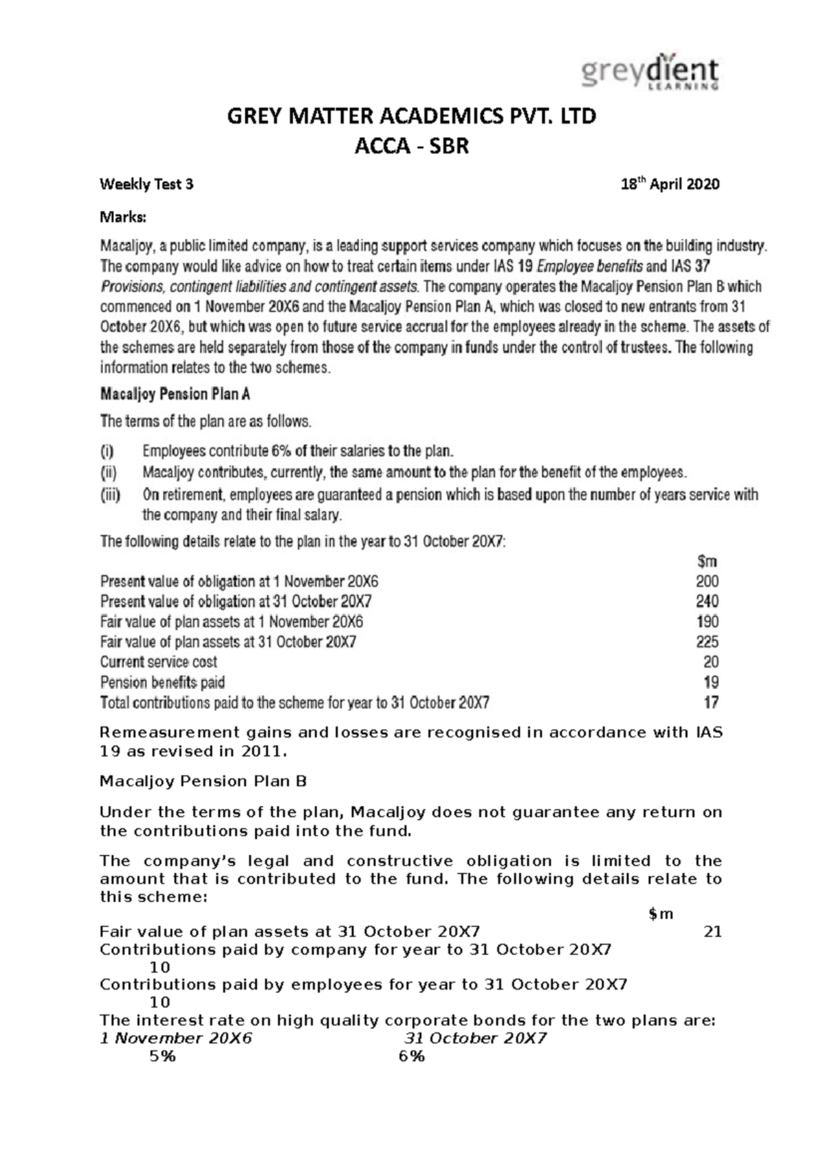 SBR - Weekly Test 3 - Question Paper - GREY MATTER ACADEMICS PVT. LTD ...