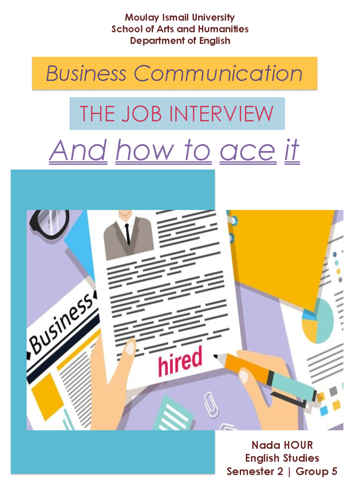 The Job Interview - School of Arts and Humanities Department of English ...