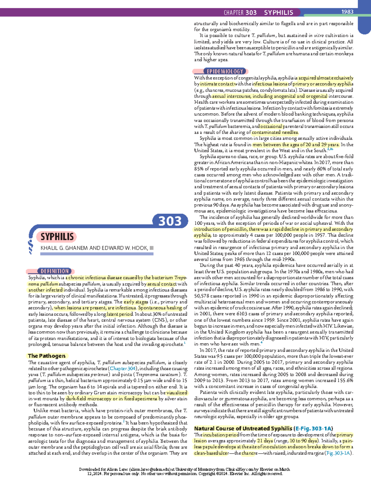 Infecto lectura - 303 SYPHILIS KHALIL G. GHANEM AND EDWARD W. HOOK, III ...