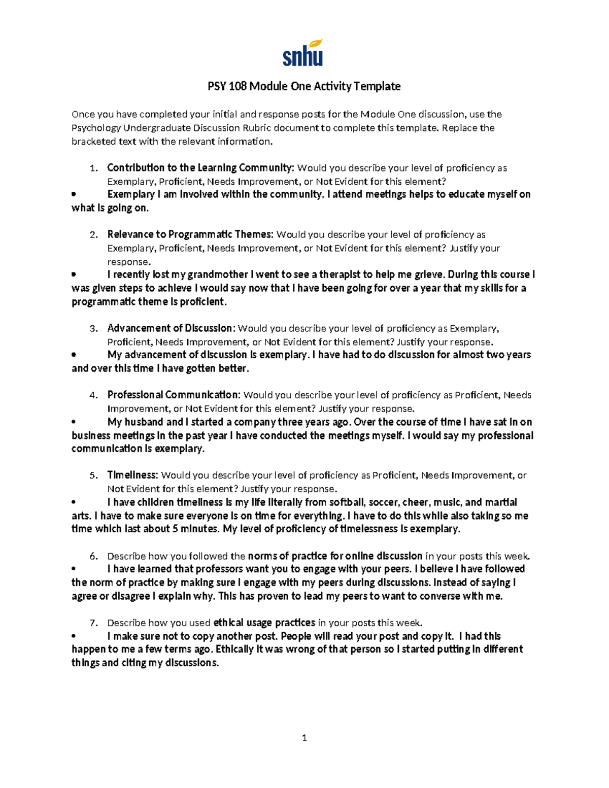 PSY 108 Module One Activity Template - PSY 108 Module One Activity ...