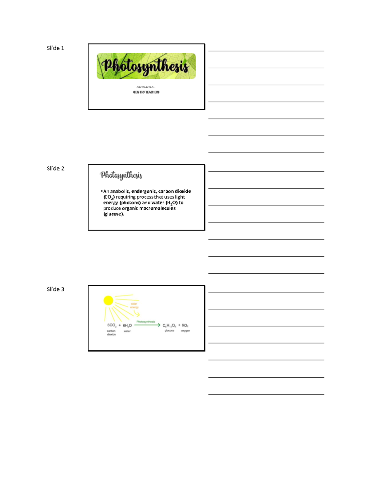 Photsynthesis 24 25 Handout - PREPARED BY: GEN BIO TEACHERS