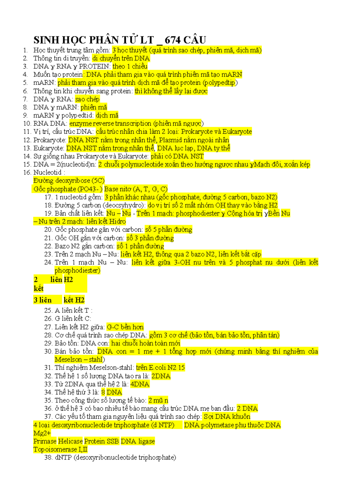 SINH HỌC PHÂN TỬ LT - tài liệu tham khảo - SINH HỌC PHÂN TỬ LT _ 674 CÂU Học thuyết trung tâm ...