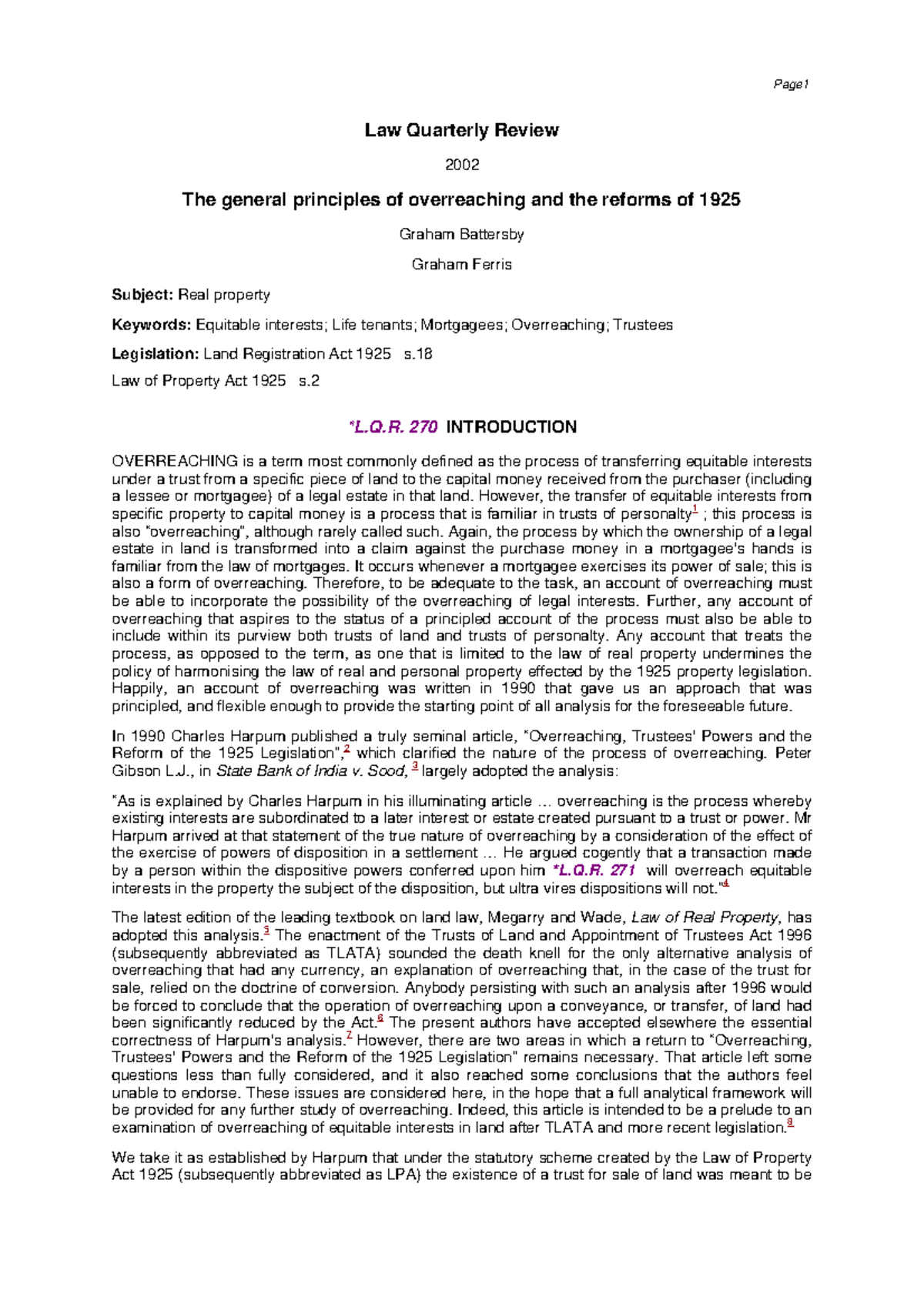overreaching: property, interest - KCL - Studocu