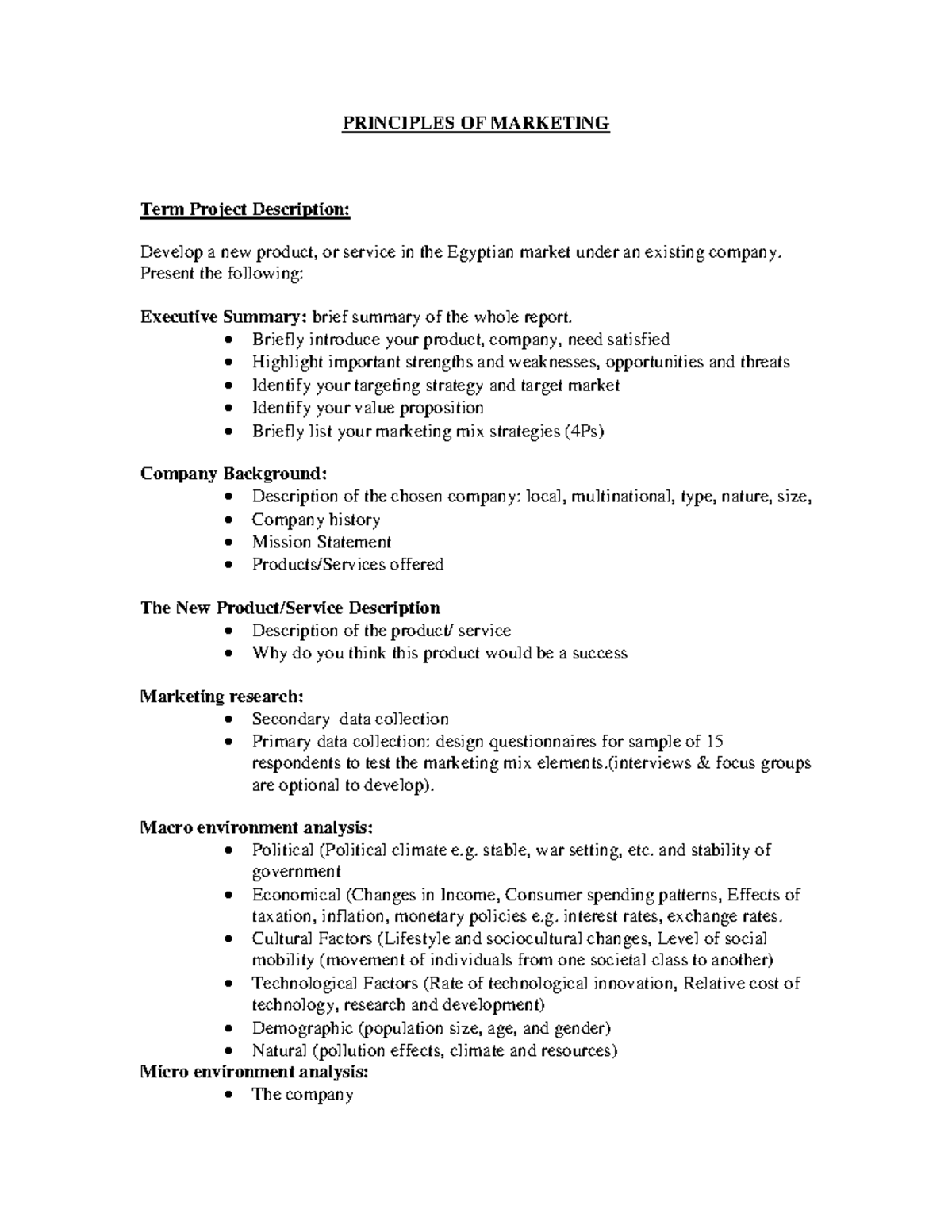 Project outline - PRINCIPLES OF MARKETING Term Project Description ...