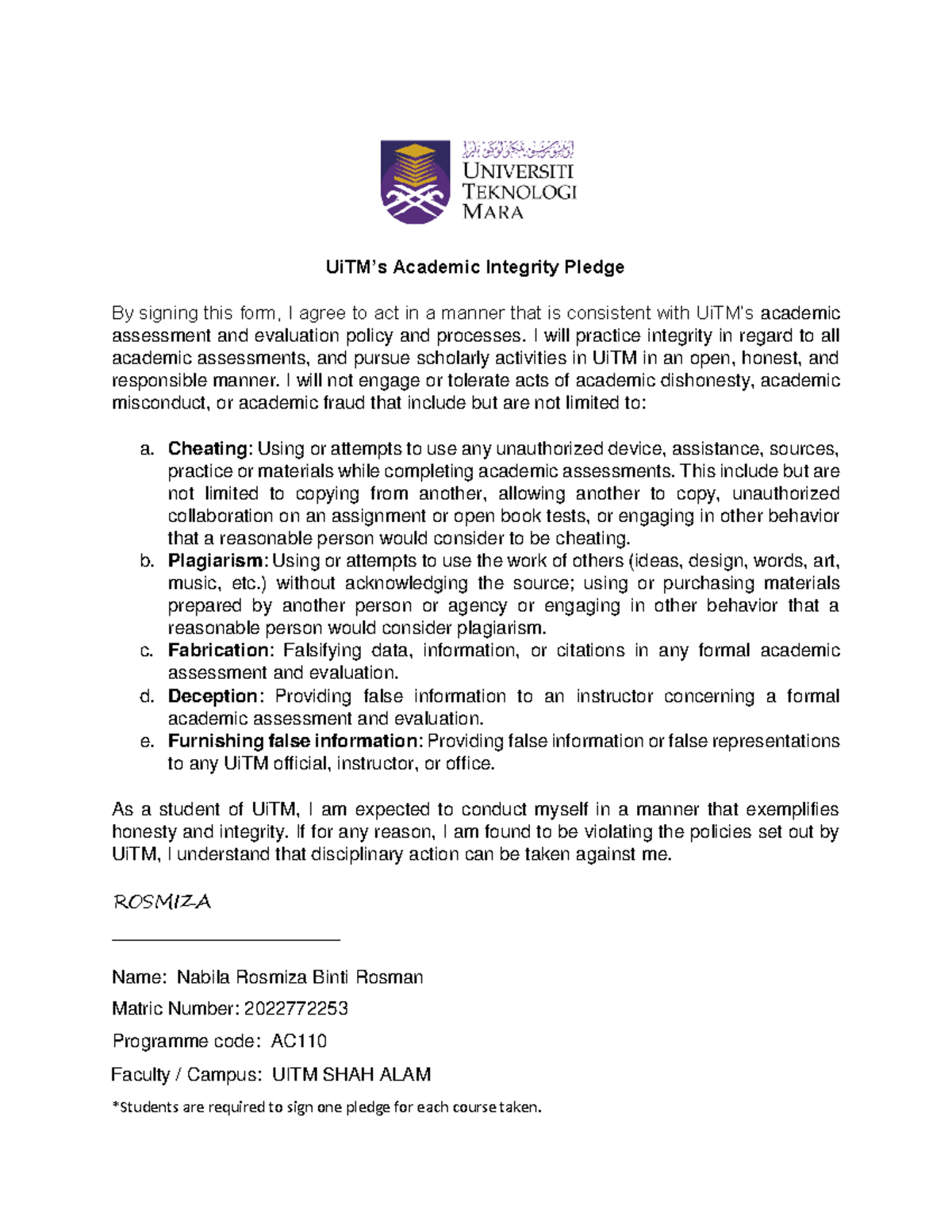 LAW485 Final Assessment Nabila Rosmiza Binti Rosman 2022772253 3A ...