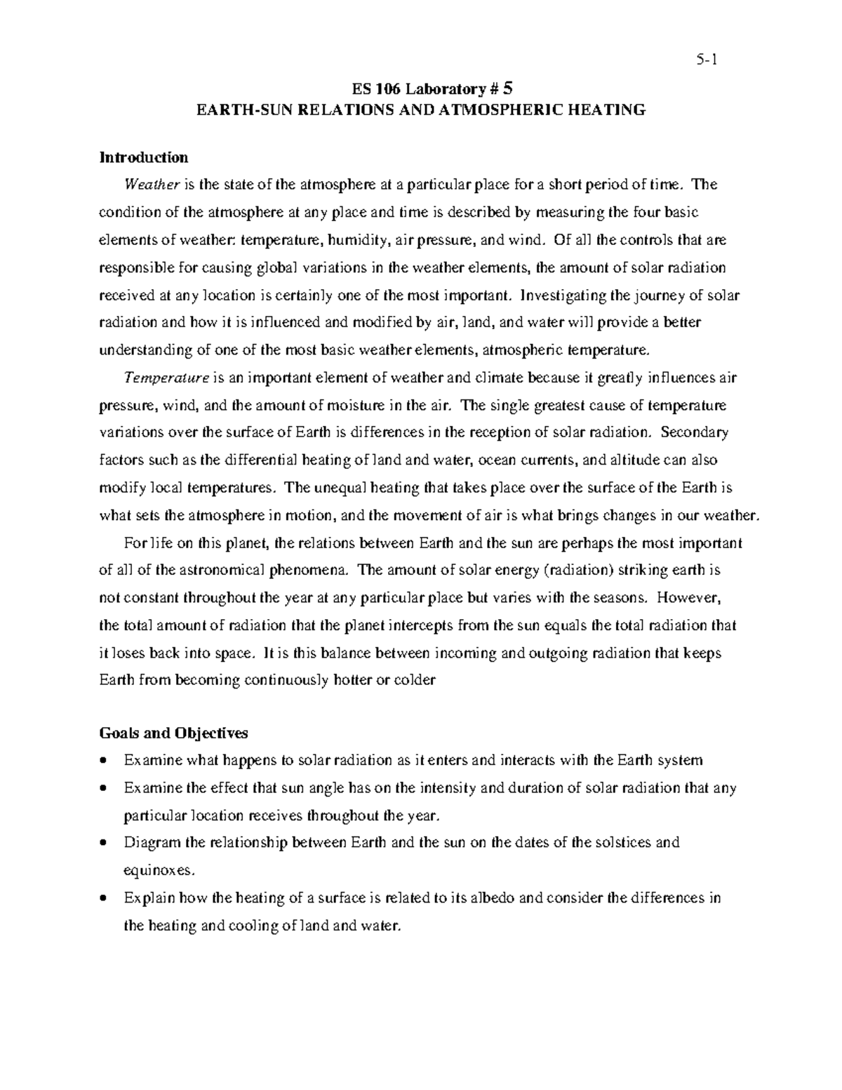 Lab5 Key Earth Sun - Lab key - ES 106 Laboratory # 5 EARTH-SUN ...