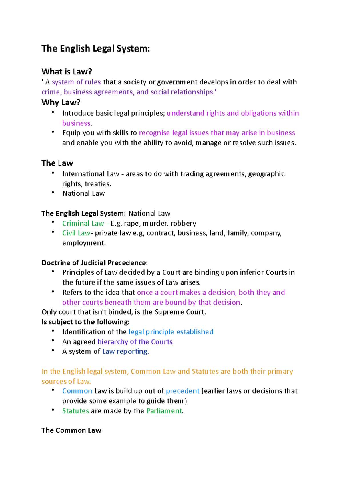 The English Legal System - The English Legal System: What is Law? ' A system of rules that a ...