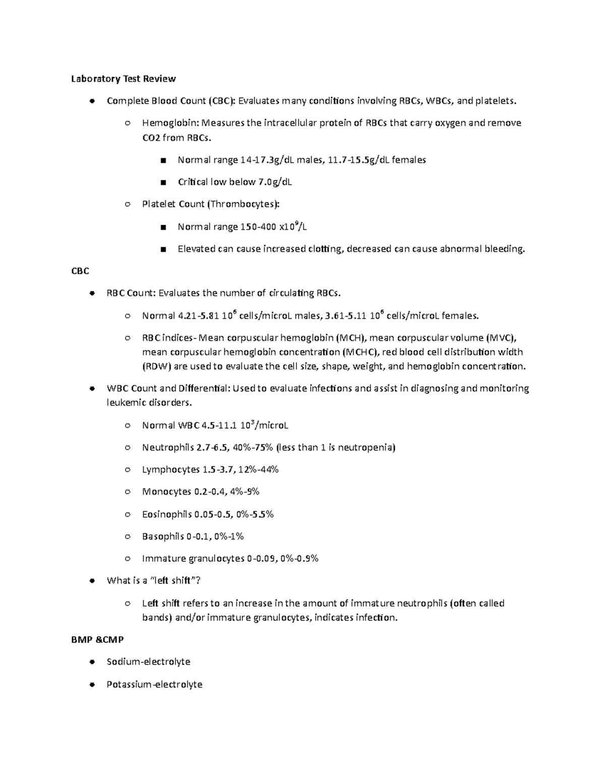 Renal Laboratory Test Review notes - Laboratory Test Review Complete ...