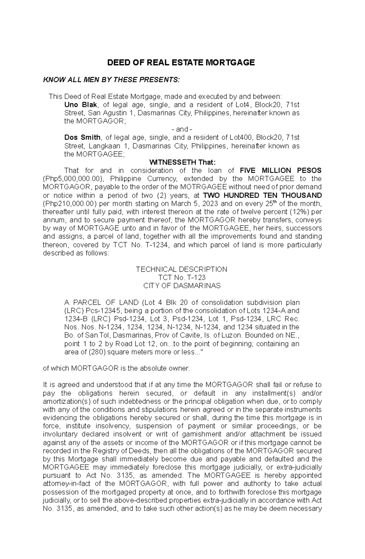 4 Real Estate Mortgage - asdf - DEED OF REAL ESTATE MORTGAGE KNOW ALL ...