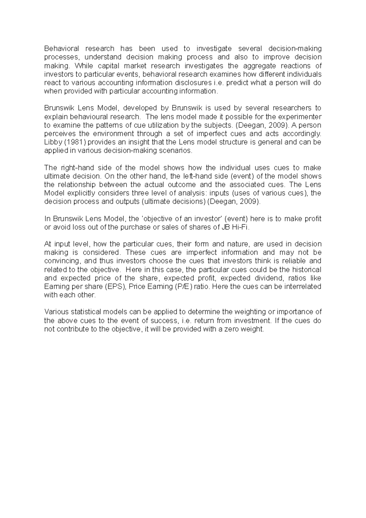 Behavioral research - Brunswick Lens Model - Behavioral research has ...