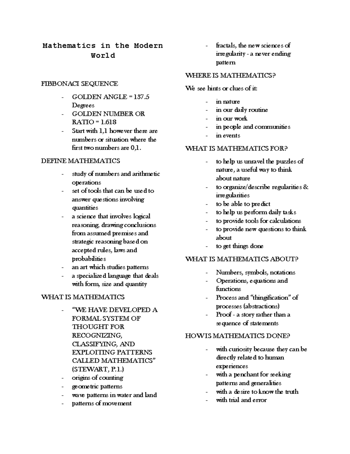 Fibonacci and Types of Nature - Mathematics in the Modern World ...