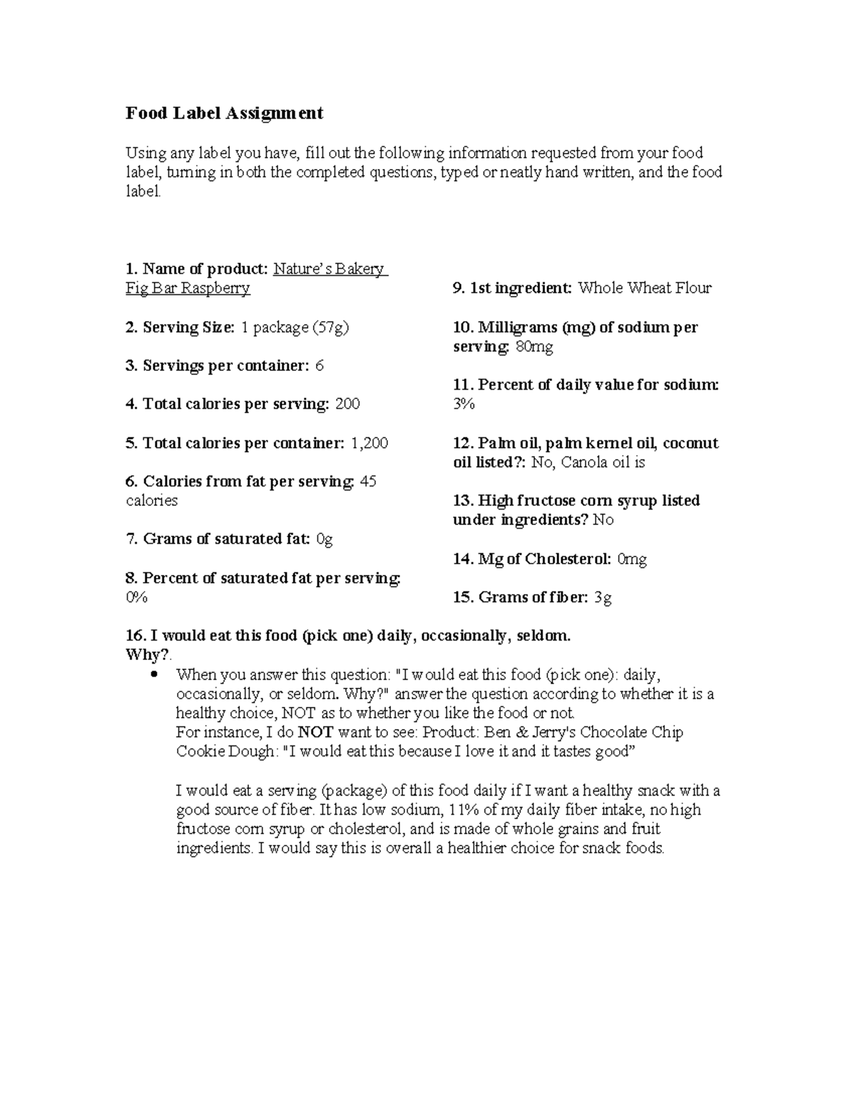 2 lab food label lab - Food Label Assignment Using any label you have ...