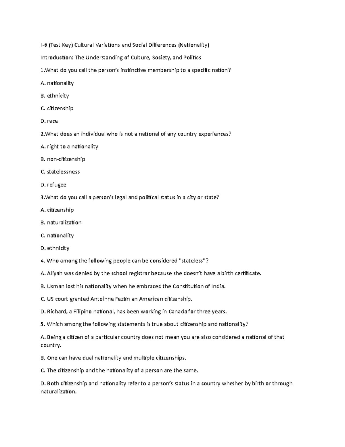 UCSP TEST l-6 - Sample tests about the information that are related or ...