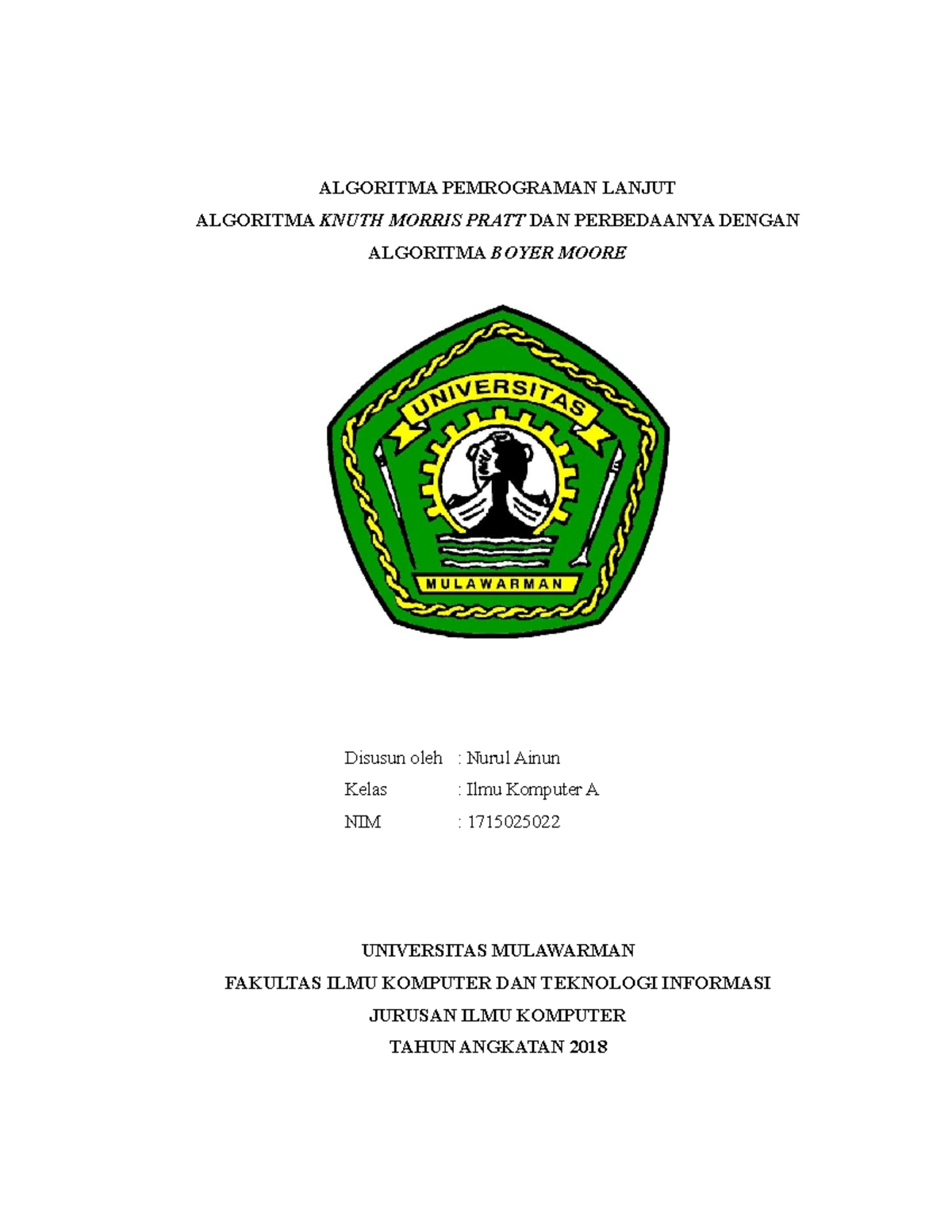 Algoritma Pemrograman Lanjut Algoritma Knuth Morris Pratt Algoritma Pemrograman Lanjut