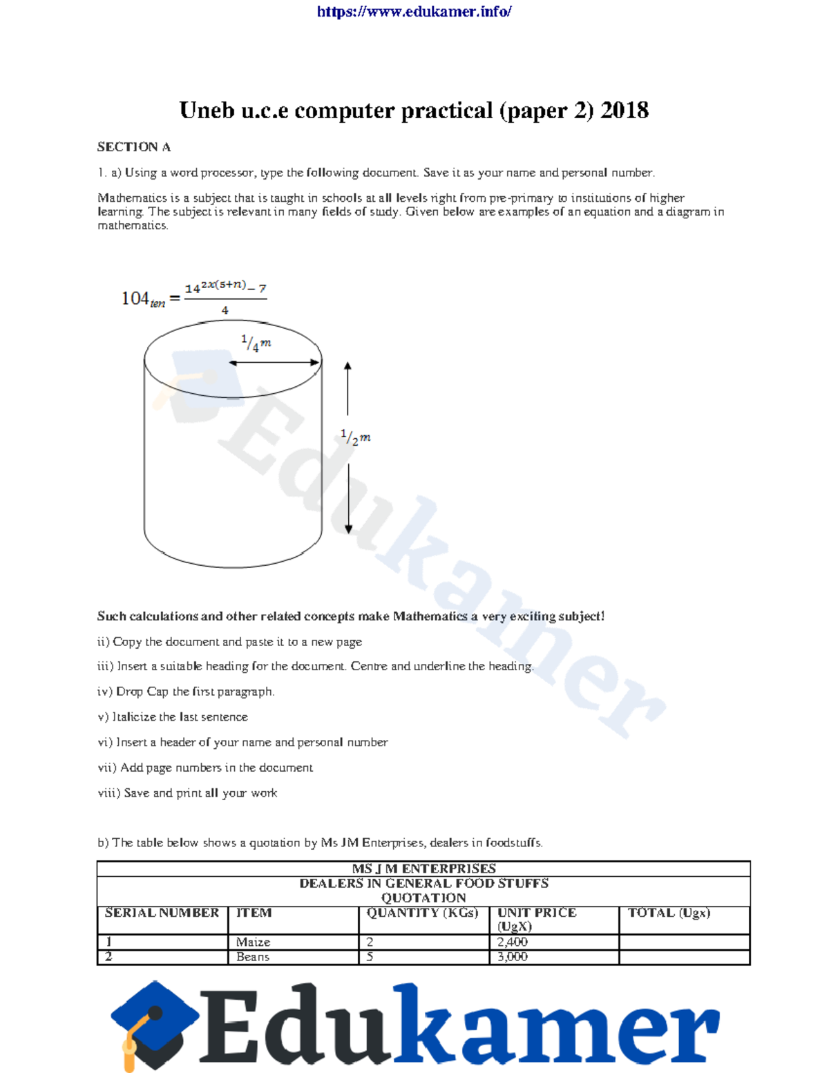 Uneb-u - Read - Uneb u computer practical (paper 2) 2018 SECTION A a) Using a word processor ...