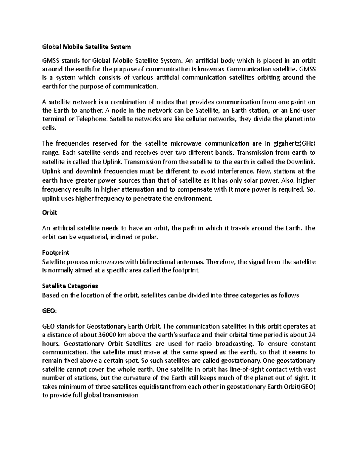 Global mobile station satellite system - Global Mobile Satellite System ...