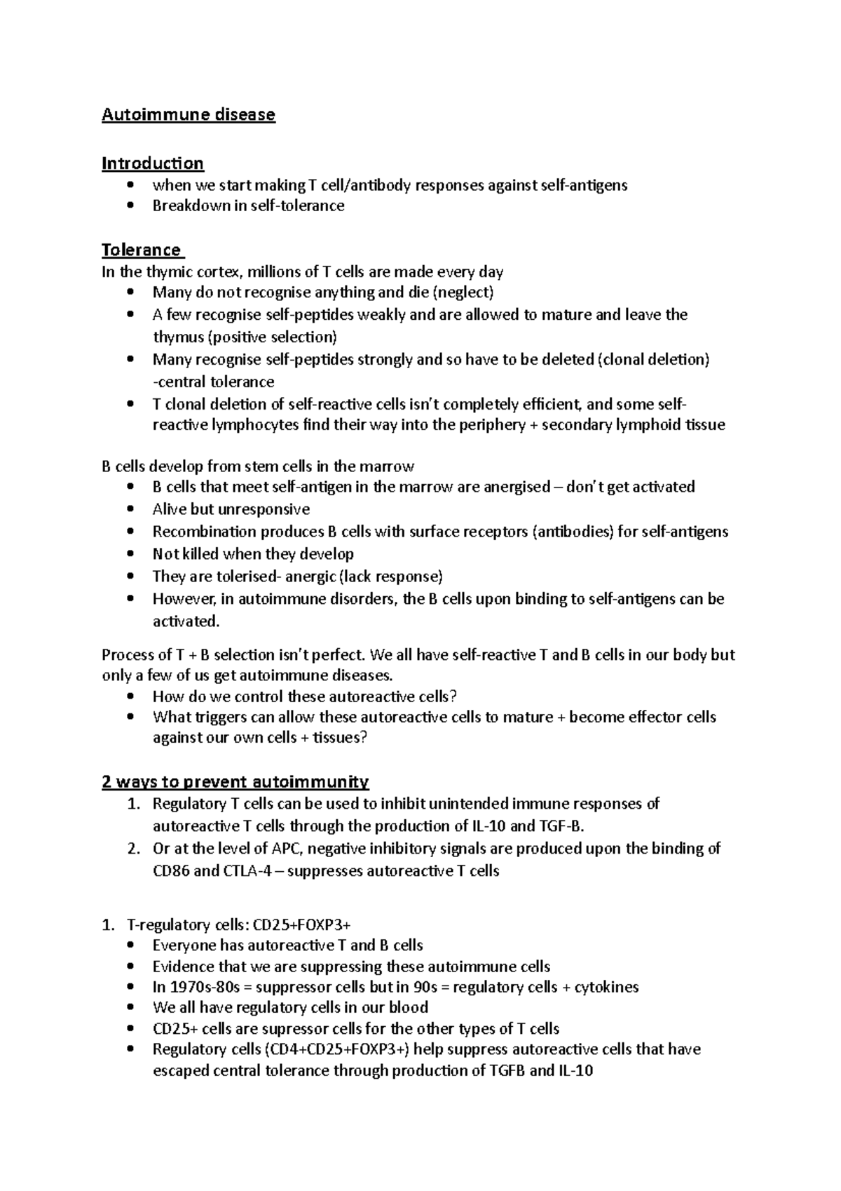 Autoimmune diseases - Lecture notes - Autoimmune disease Introducion ...