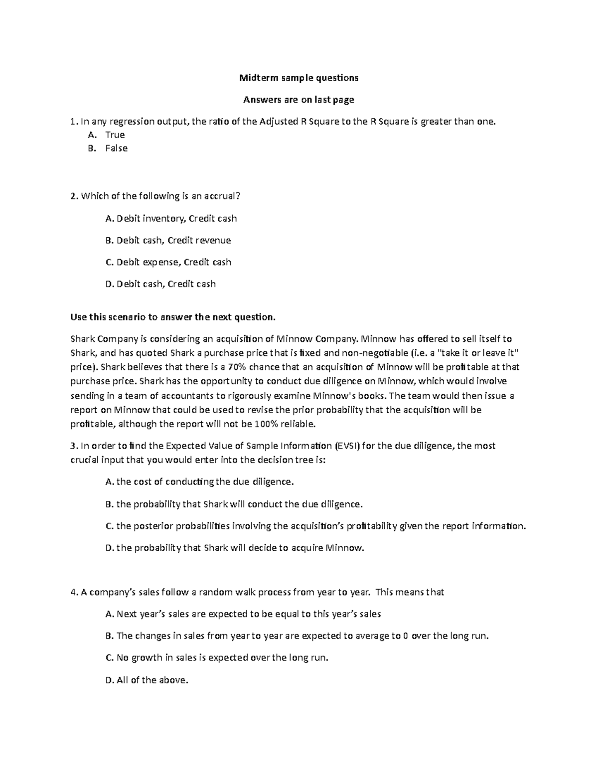 Midterm - Sample Multiple Choice - Midterm sample questions Answers are ...
