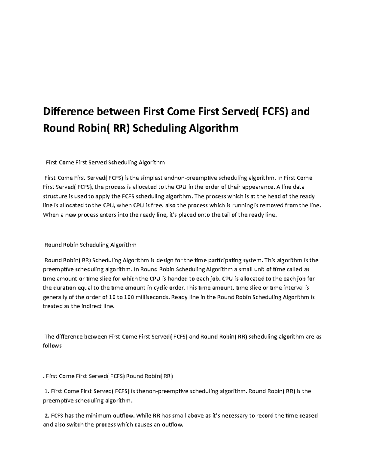 Difference between First Come First Served( FCFS) and Round Robin( RR ...
